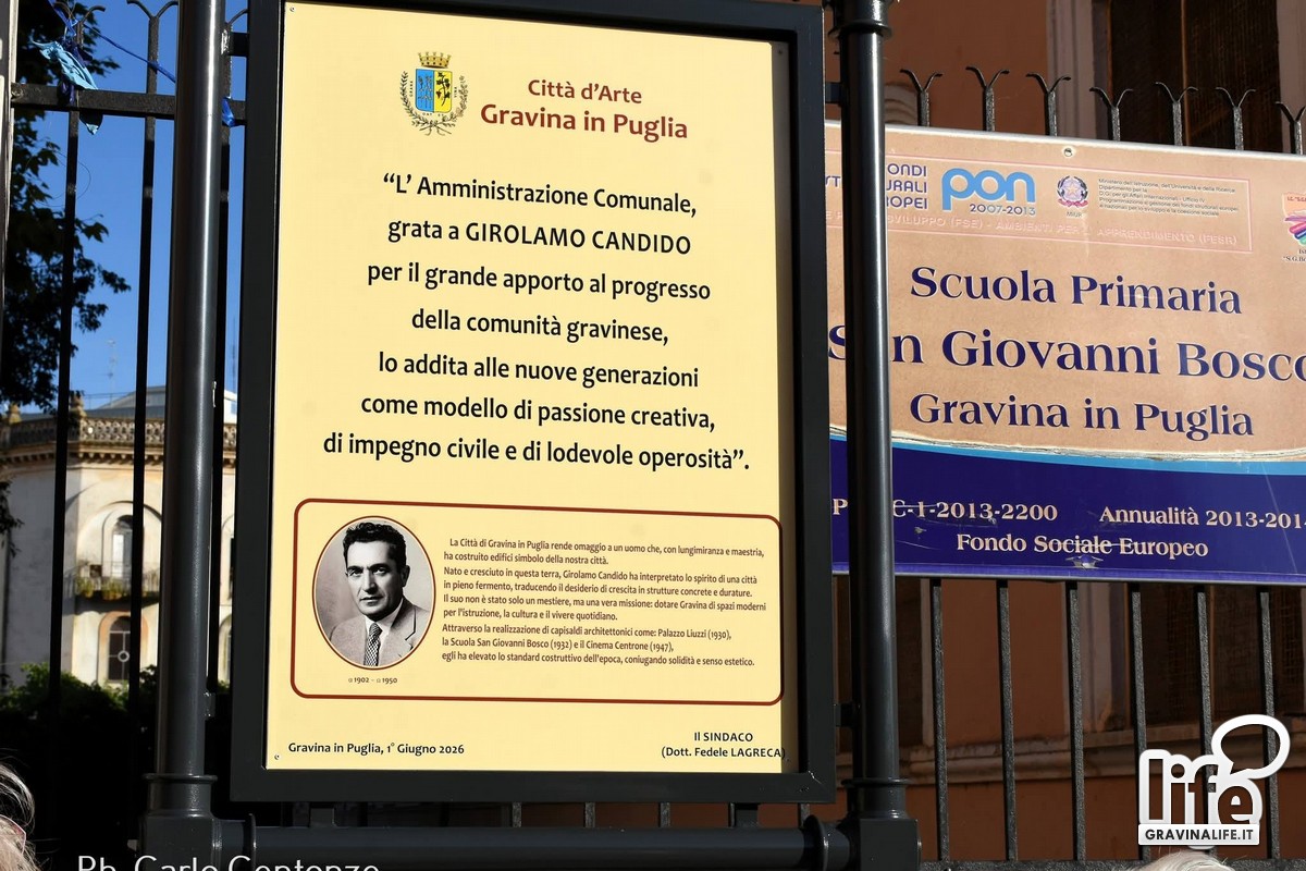 Gravina: Una targa per Girolamo Candido